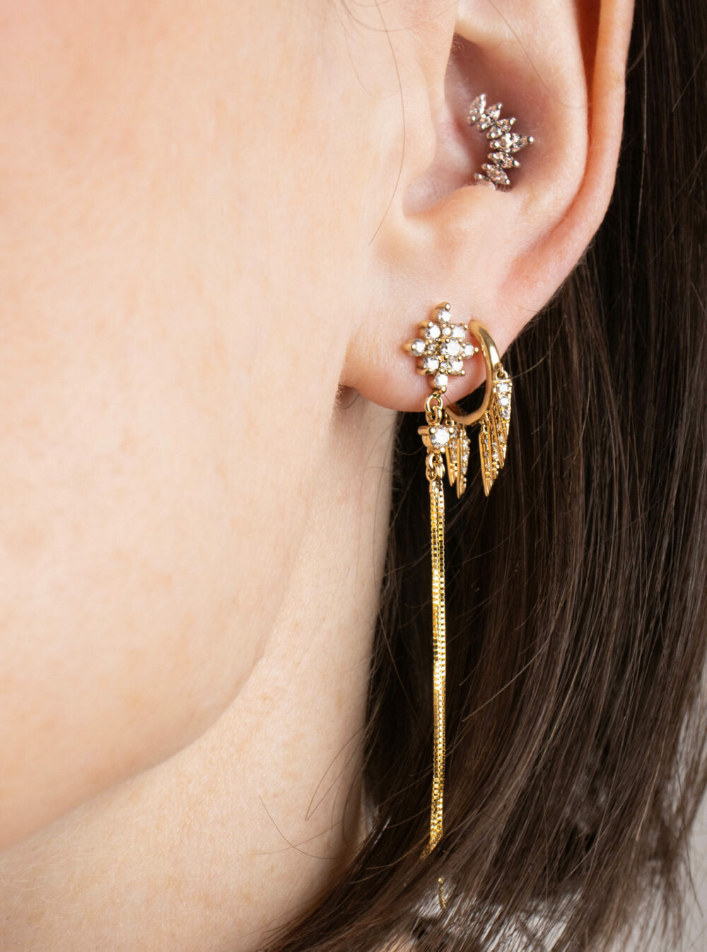 Six Degrade Spike Earring With Diamonds - Malka Jewelry