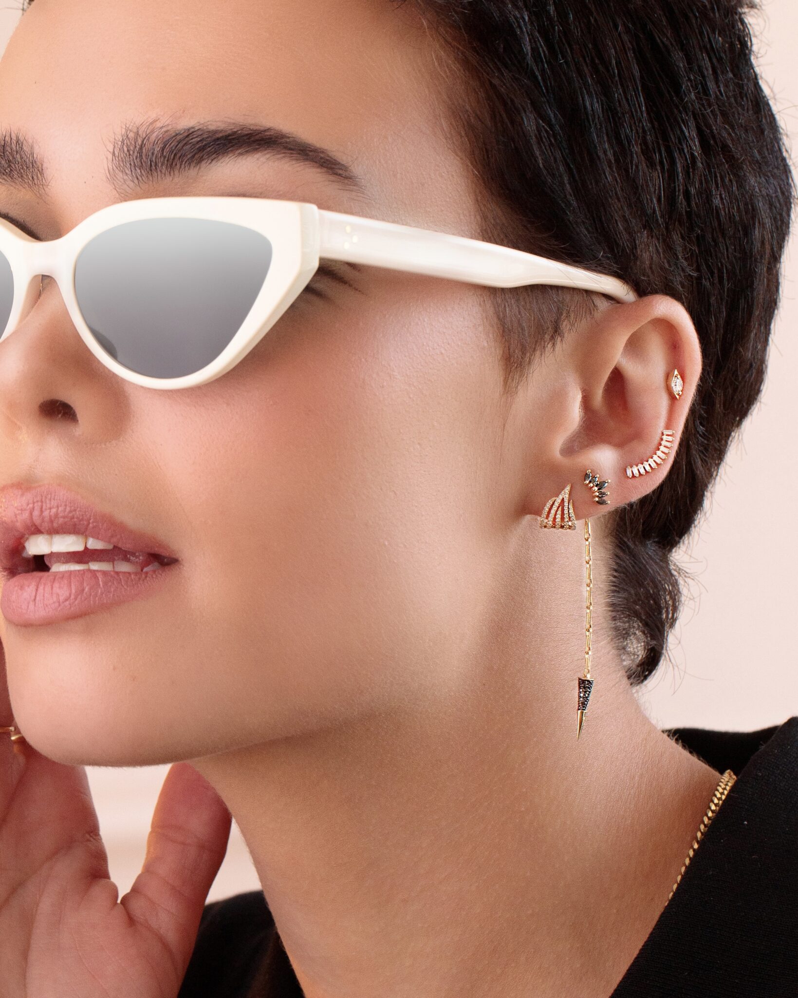 360 Spike Push Back Earring in Black Diamonds - Malka Jewelry