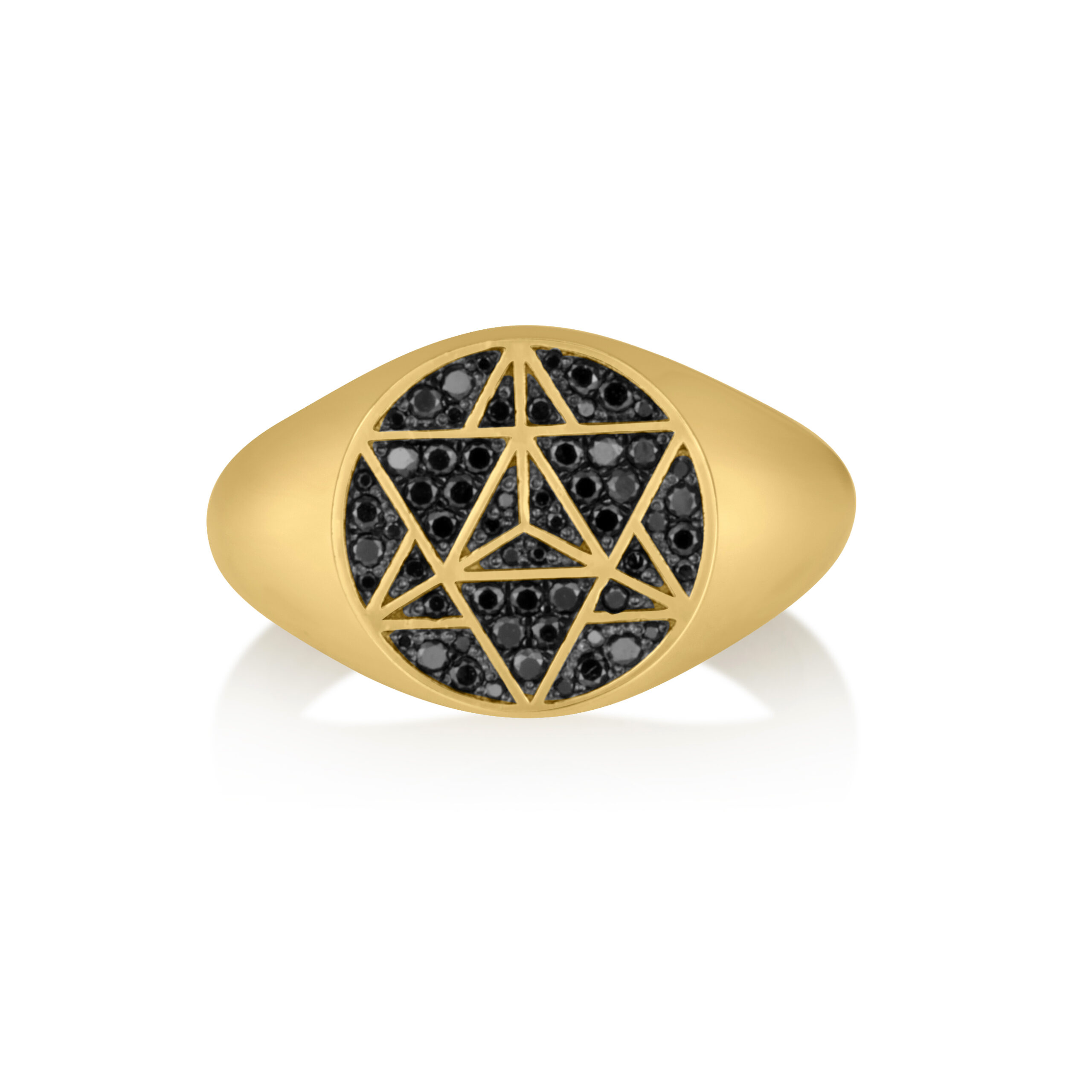 Geometric Star Stamp Ring in Black Diamonds - Malka Jewelry