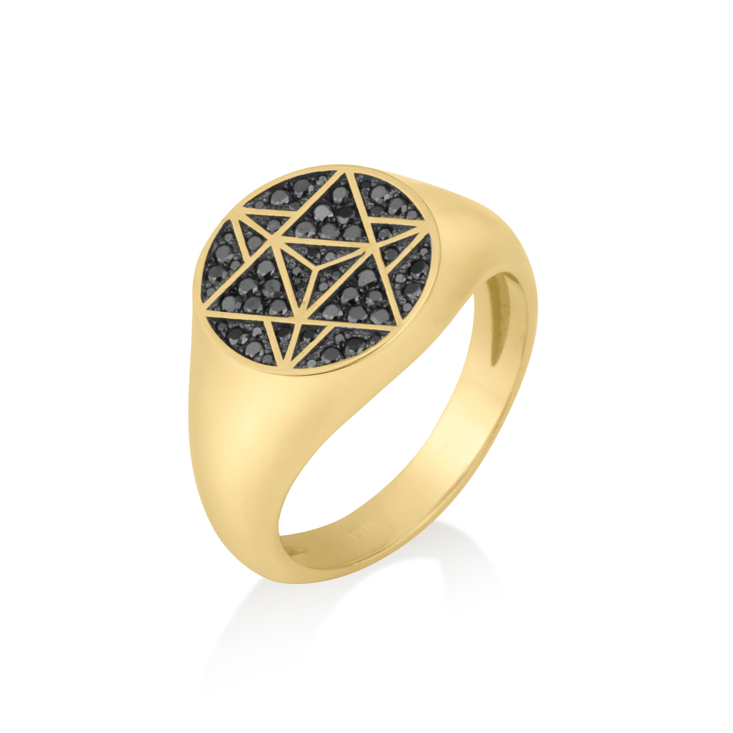 Geometric Star Stamp Ring in Black Diamonds - Malka Jewelry
