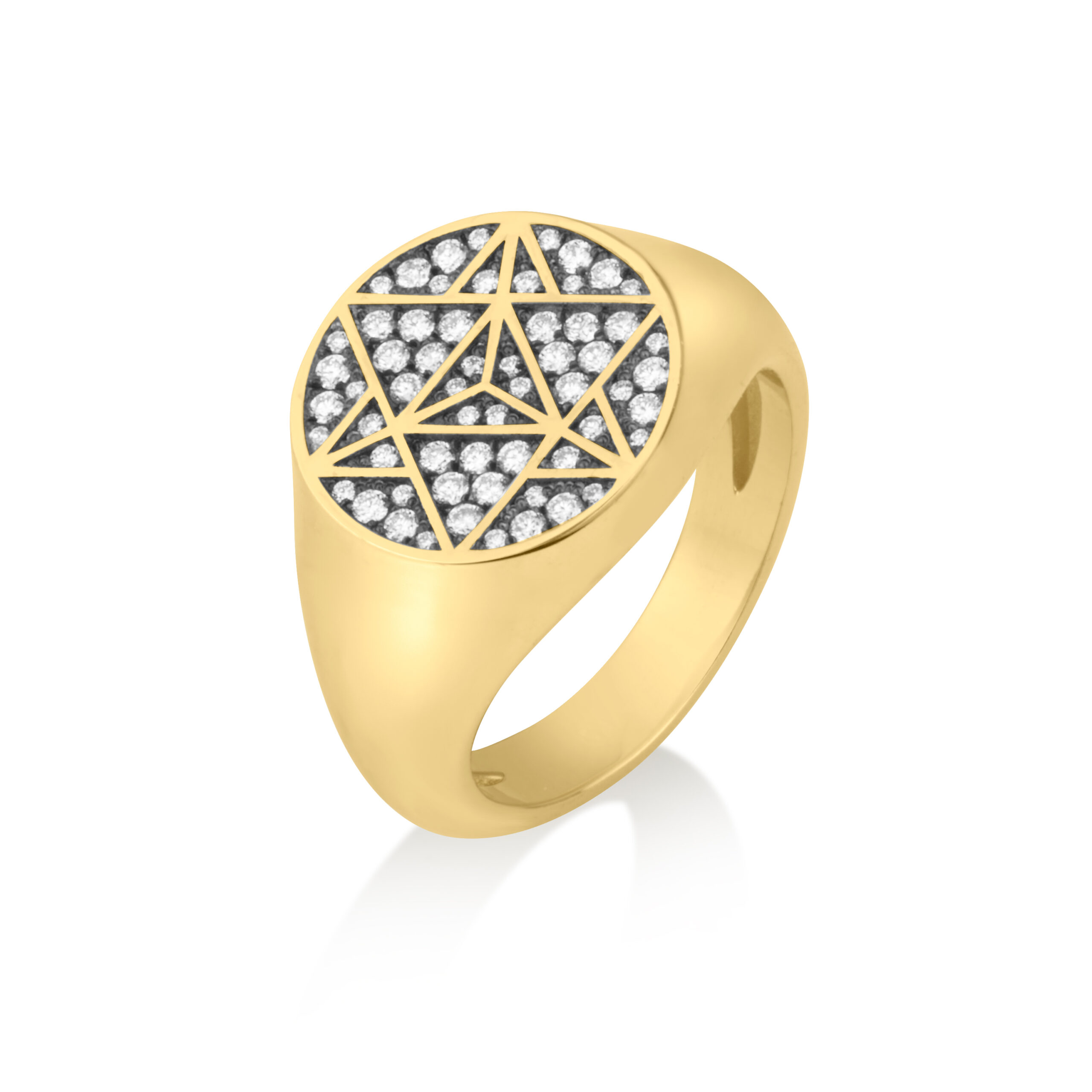 Geometric Star Stamp Ring in White Diamonds - Malka Jewelry