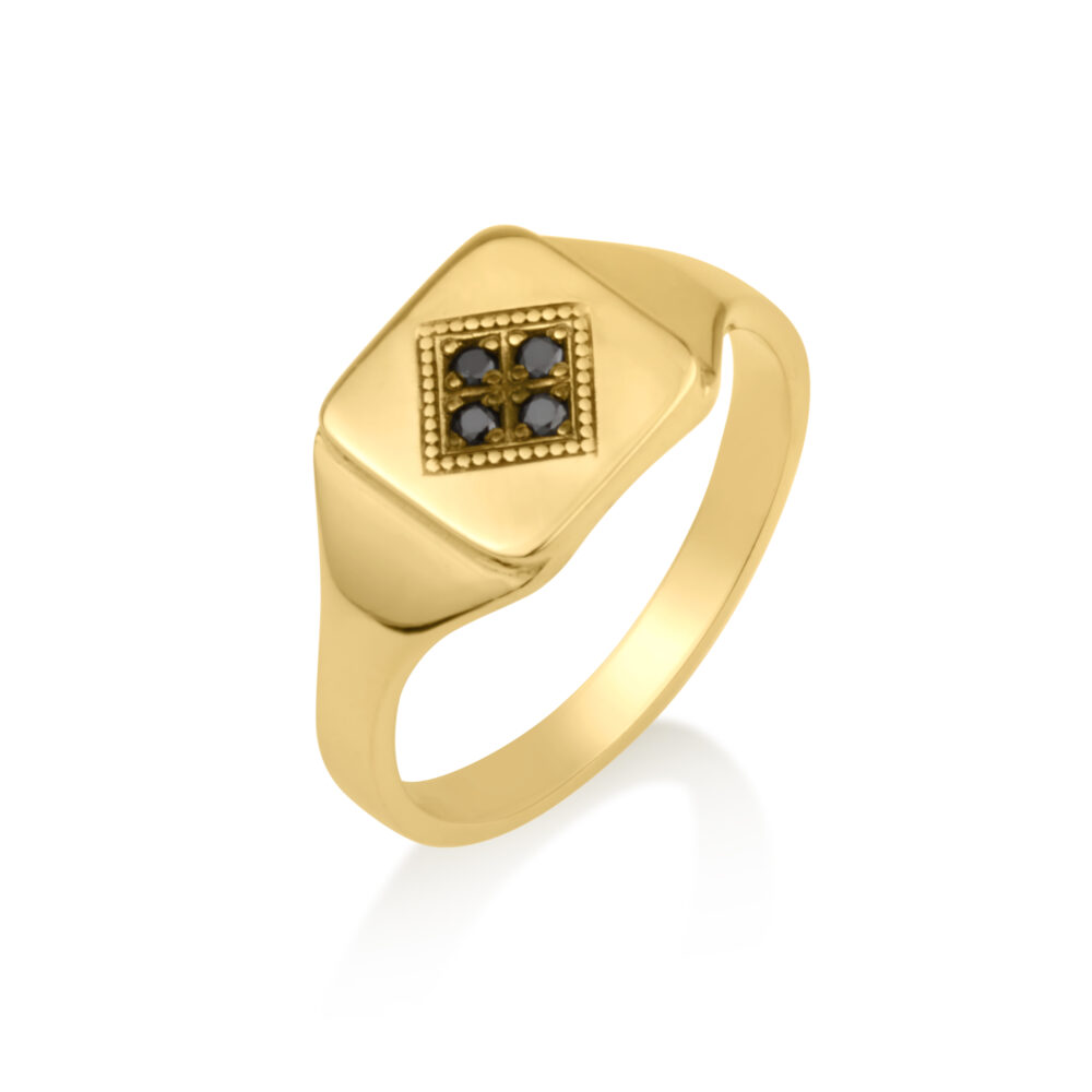 Black diamond square stamp ring - Malka Jewelry
