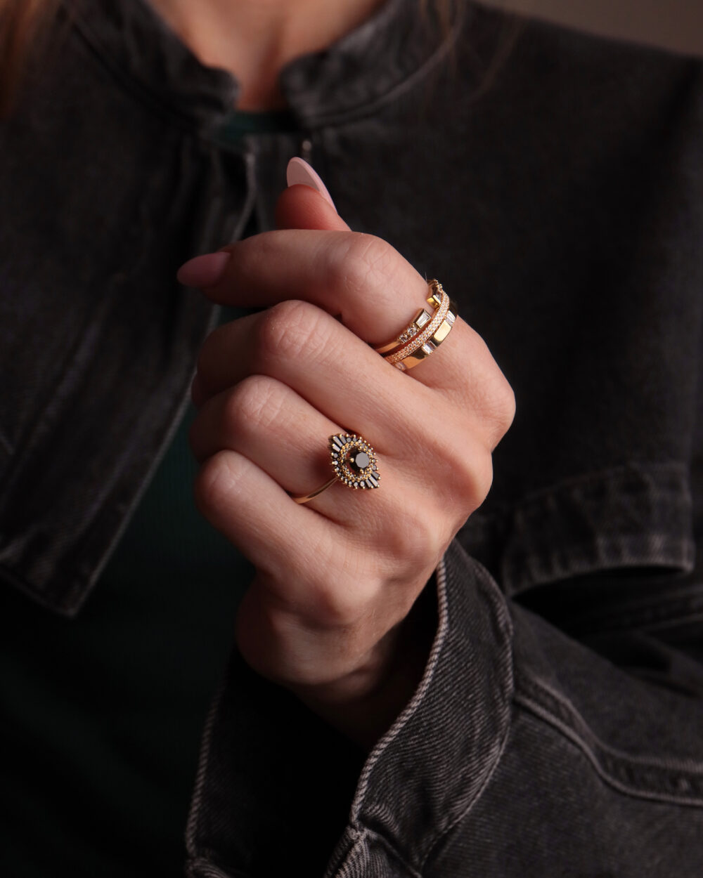 Oval Spark Ring In Black Diamonds - Malka Jewelry