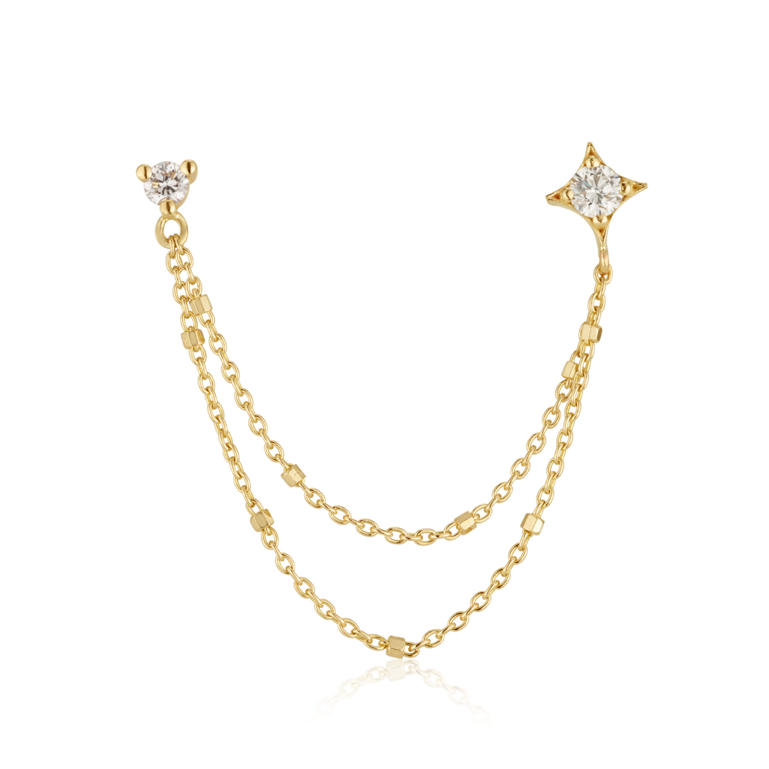 Two hole Noa & Solitaire Earring - Malka Jewelry