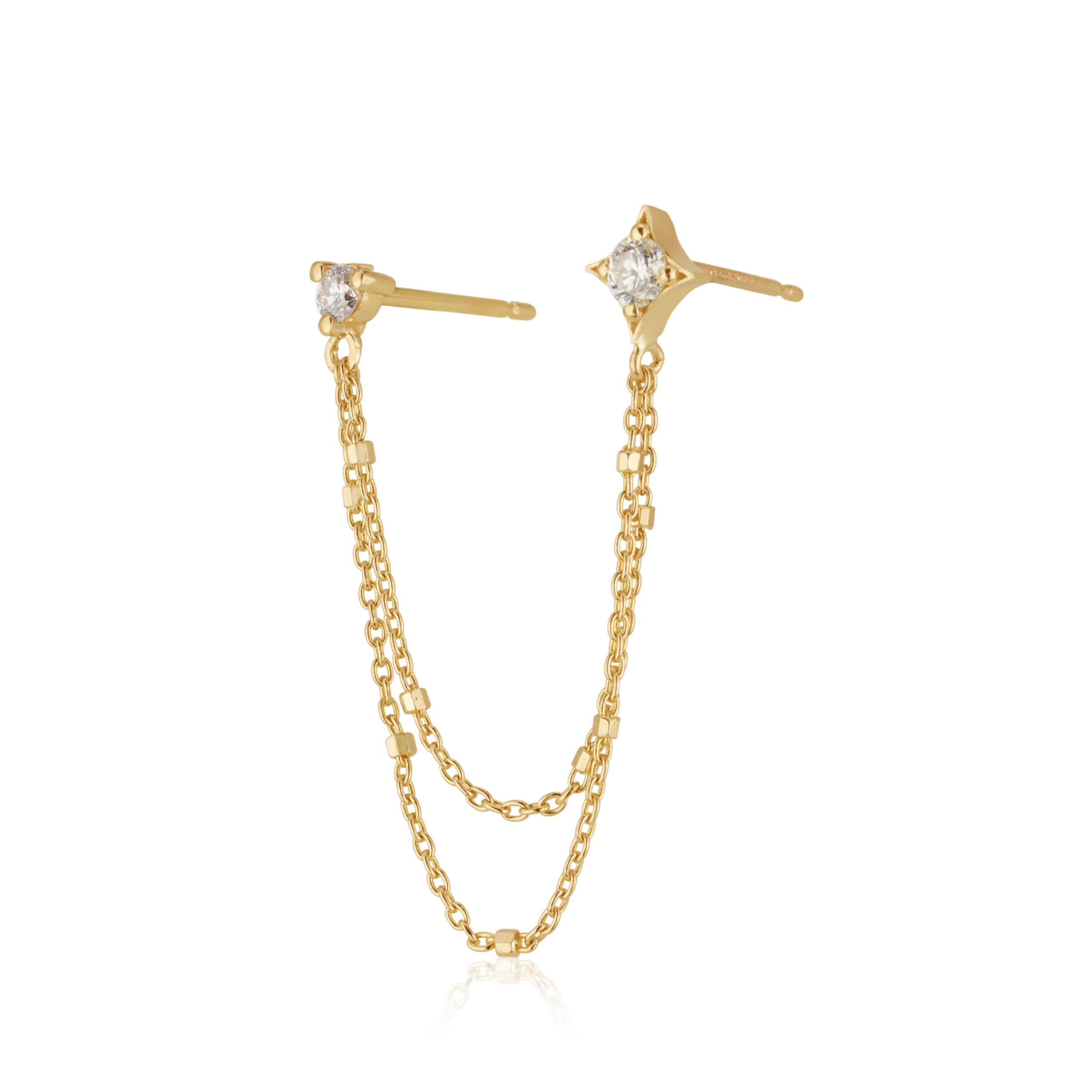 Two hole Noa & Solitaire Earring - Malka Jewelry