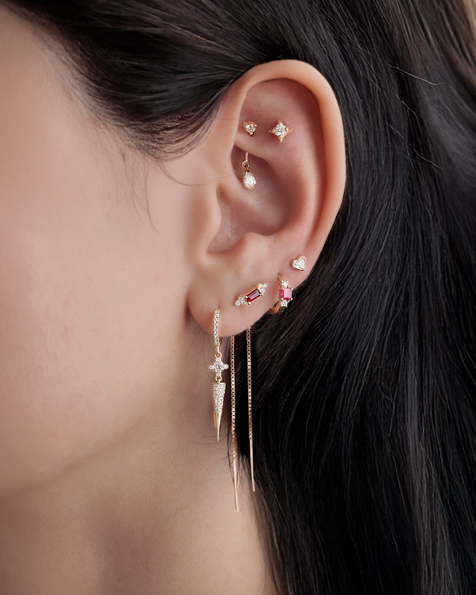 360 Spike Earring in White Diamonds - Malka Jewelry