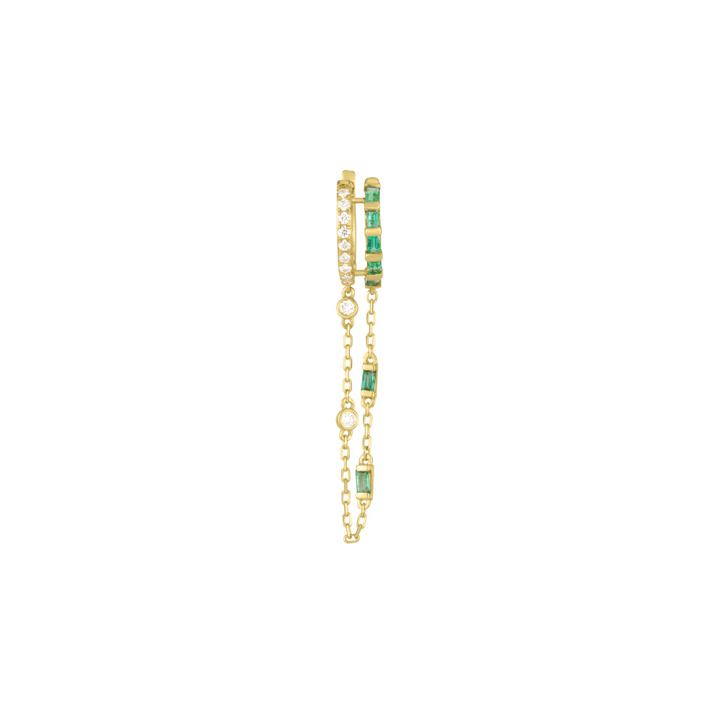 Two Hoop Combo Earring in Emeralds and Diamonds - Malka Jewelry